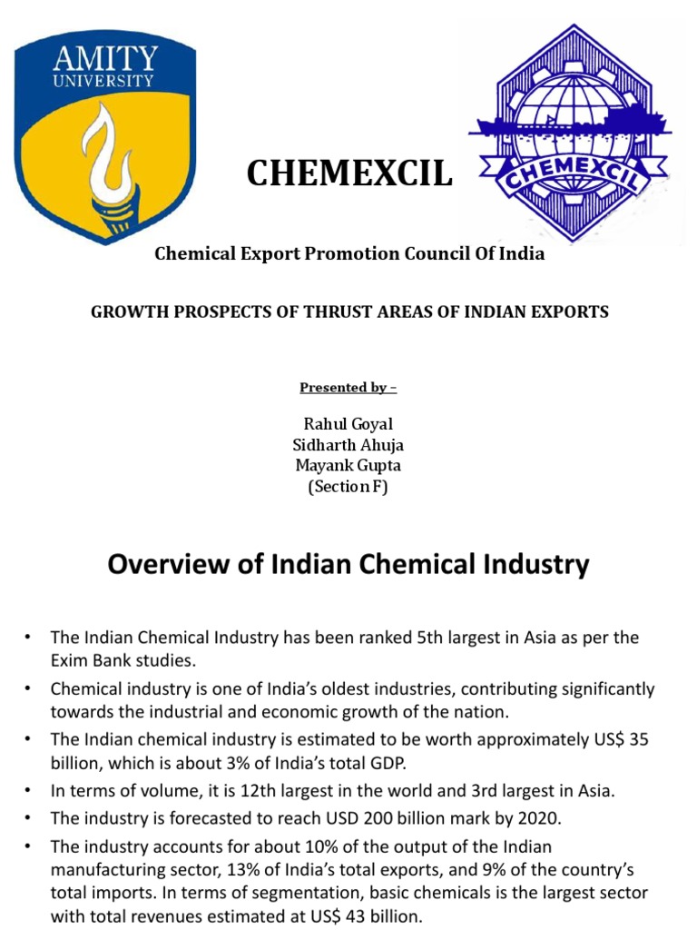 CHEMEXIL - Chemical Exports From India (Presentation) | PDF | Chemical ...