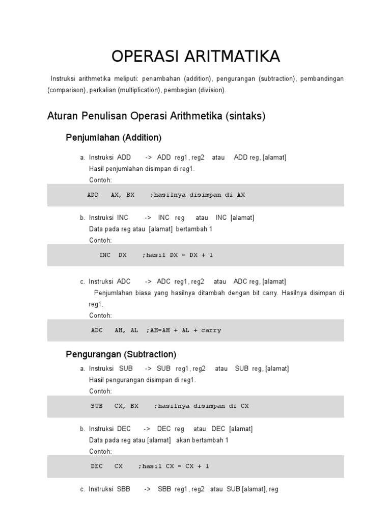 Operasi Aritmatika | PDF