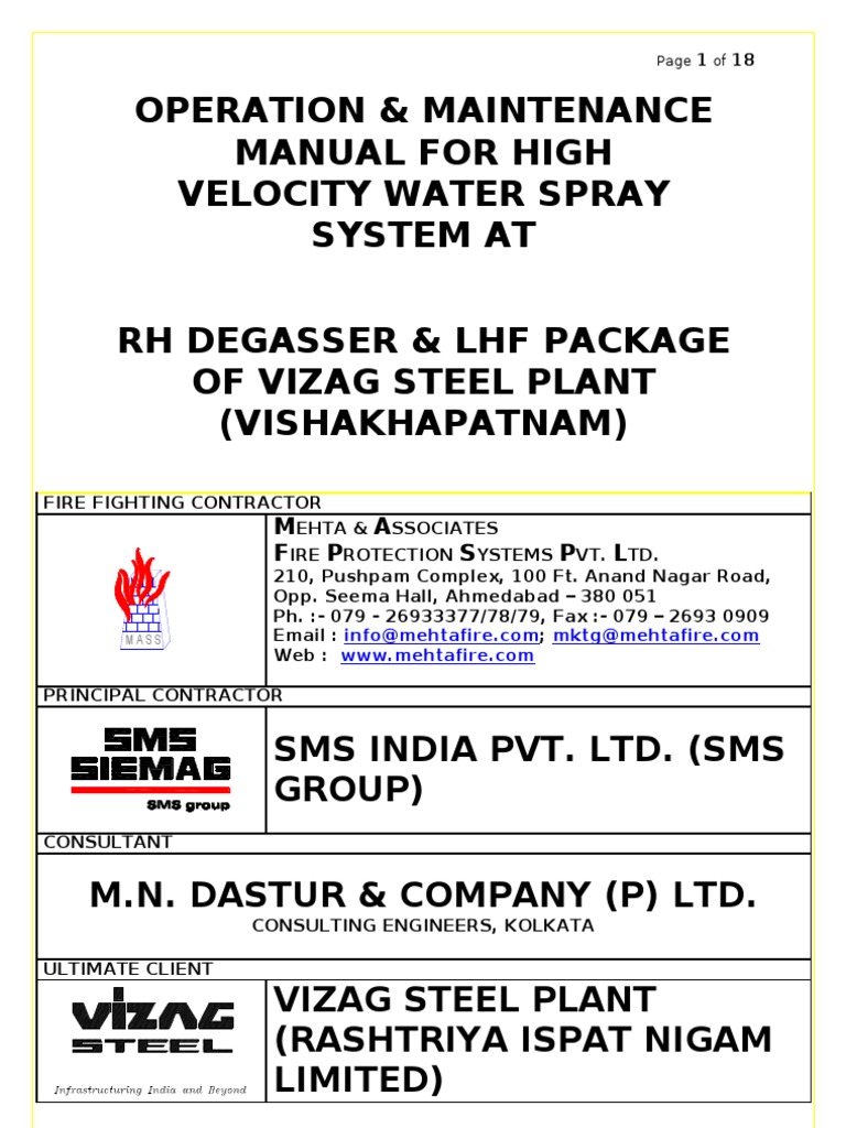 Operation & Maintanance Manual For HVWS System | PDF | Fire Sprinkler ...