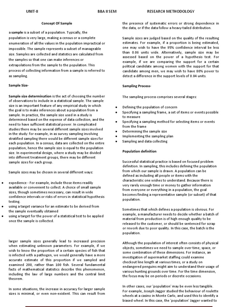 Research Design Lecture Notes UNIT II | PDF | Sampling (Statistics ...