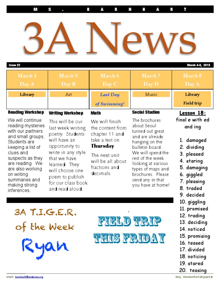 Weekly Classroom Update: March 4-8 | PDF