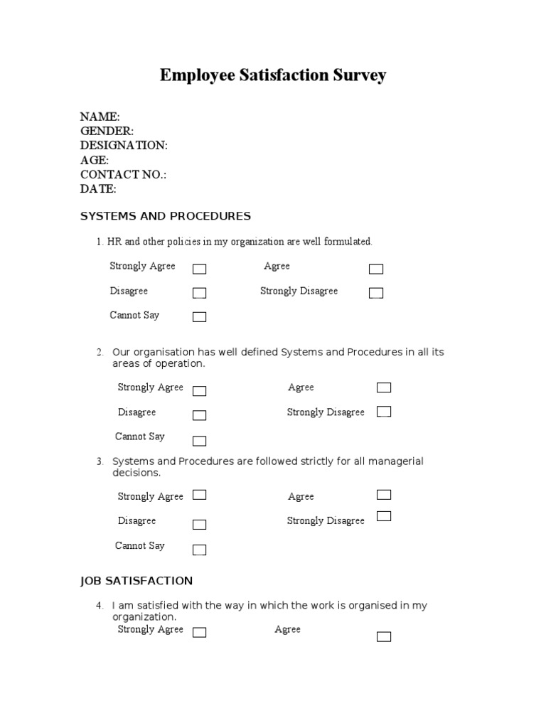 Employee Satisfaction Survey Template | PDF | Career & Growth | Business