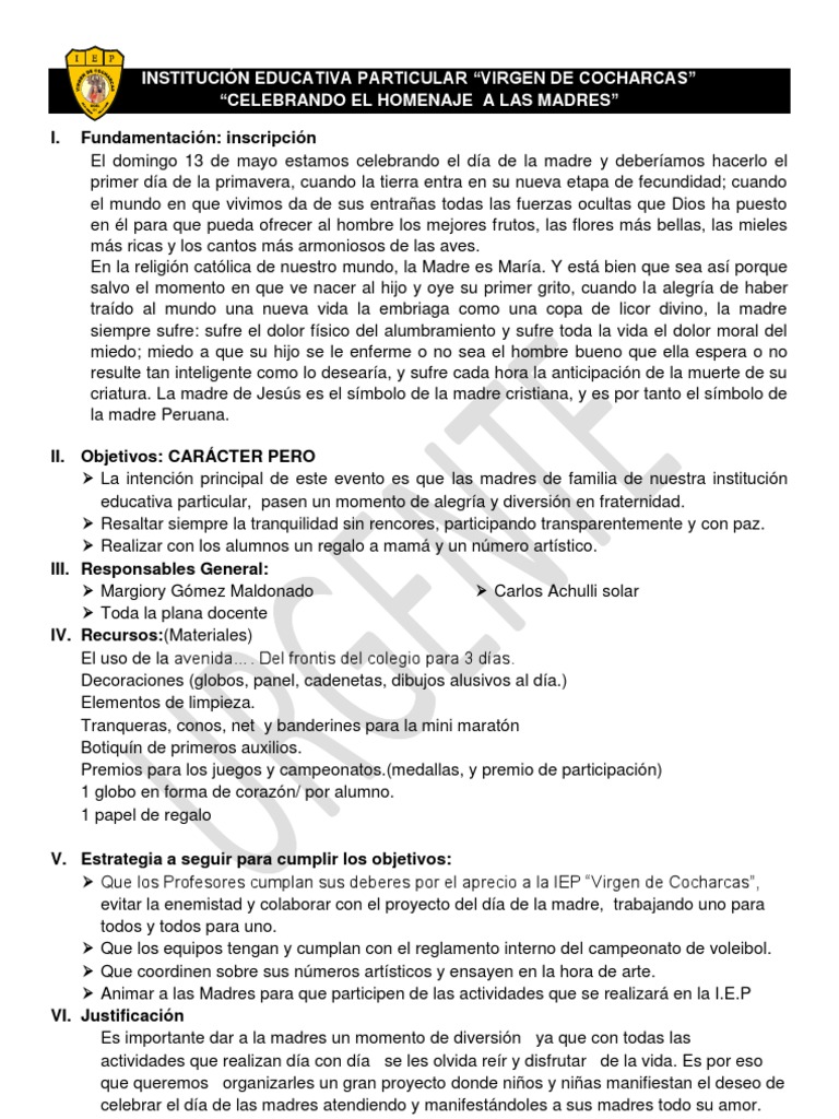 Proyecto Sobre El Dia de Las Madres | PDF | María, madre de Jesús ...