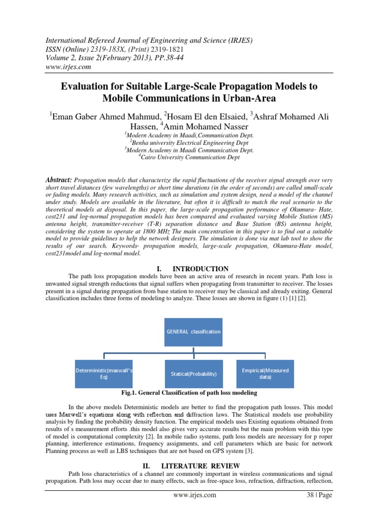 Evaluation For Suitable Large-Scale Propagation Models To Mobile Communications in Urban-Area ...