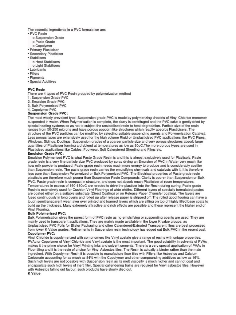 The Essential Ingredients in A PVC Formulation Are | PDF | Polyvinyl ...