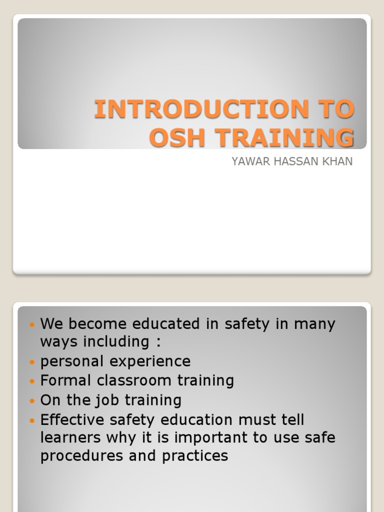 Introduction To Osh Training | PDF | Safety | Employment