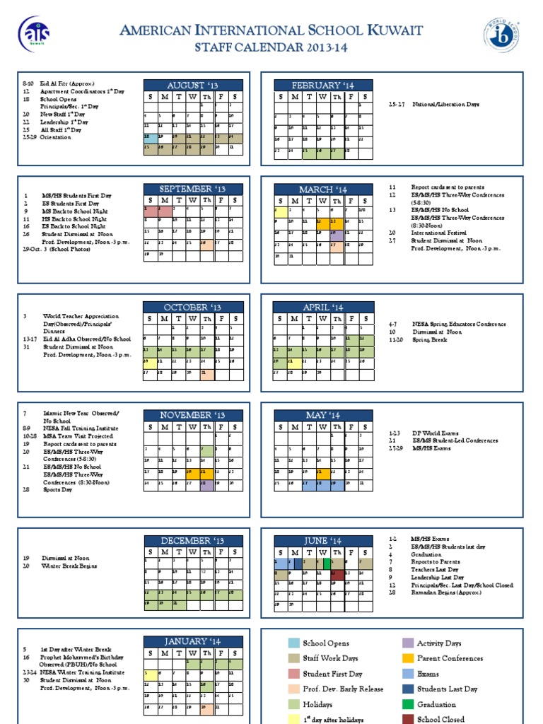 2013-14 Staff Calendar | PDF | Holidays | Observances