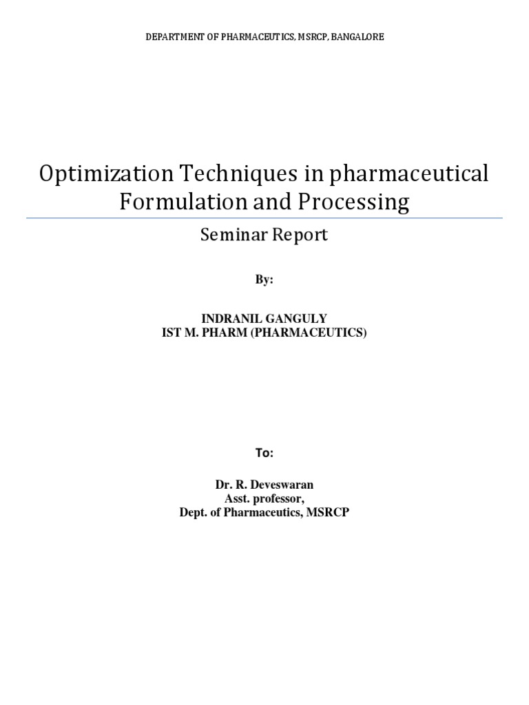 Optimization Techniques in Pharmaceutical Formulations and Processing ...