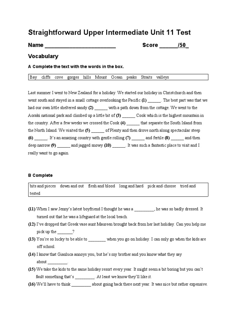 Unit 11 Test | PDF | Leisure