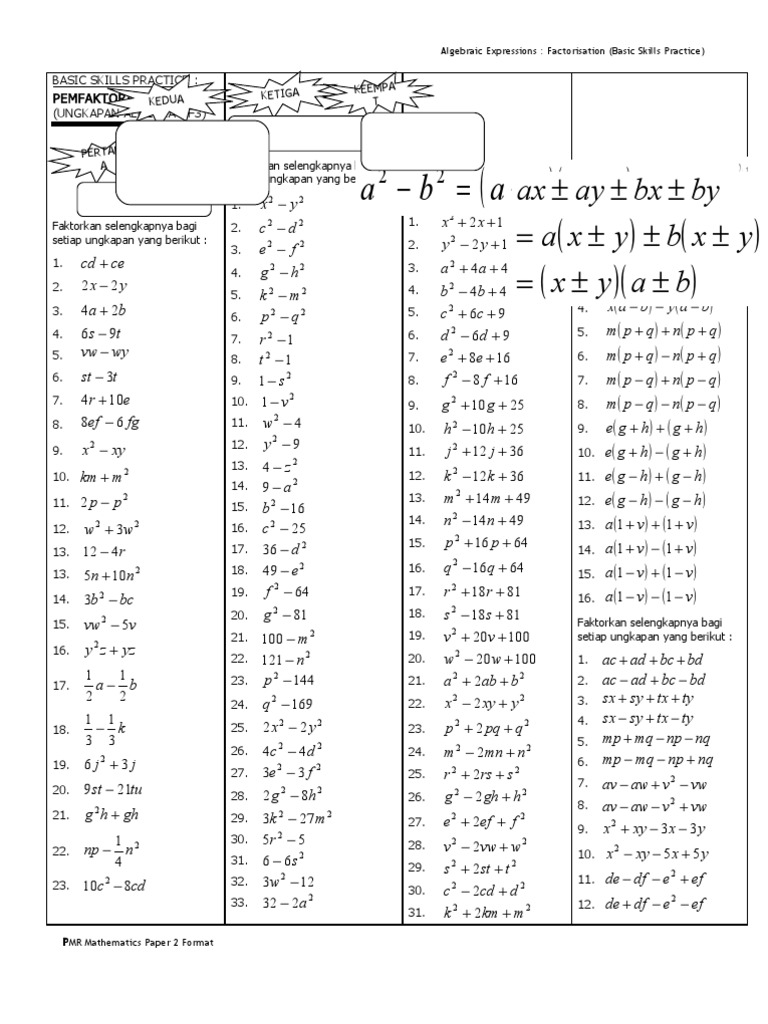 Factorisation - F3 (Basic Skill) | PDF | Teaching Methods & Materials