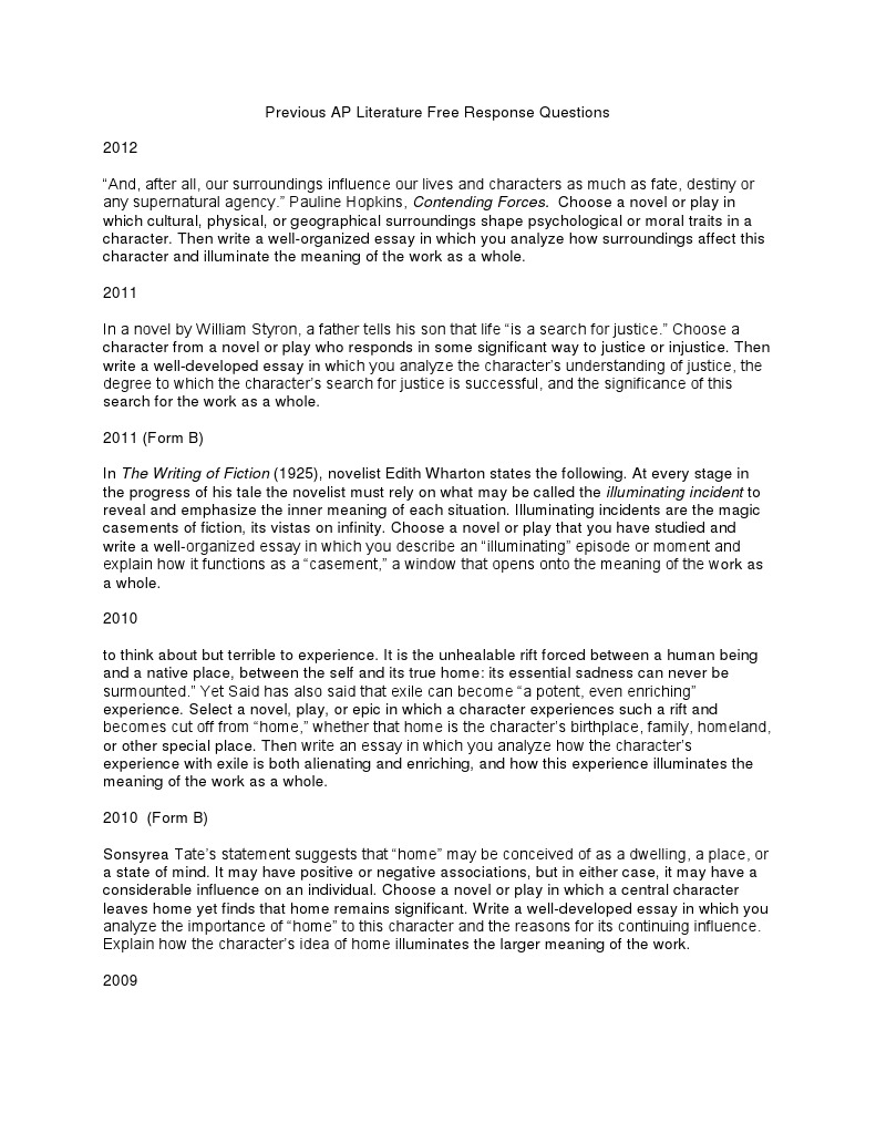 Previous Ap Literature Free Response Questions | PDF | Essays ...