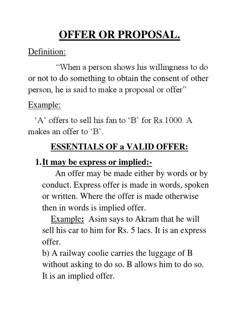 Offer or Proposal | Offer And Acceptance | Business Law