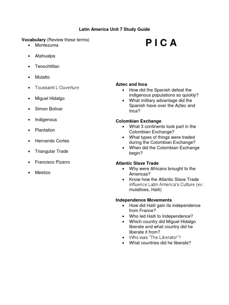 Latin America Unit 7 Study Guide Vocabulary (Review These Terms) | PDF