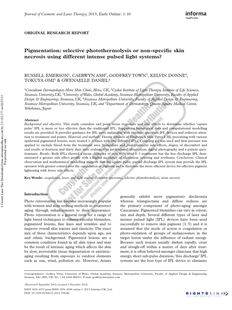 Pigmentation Selective Photothermolysis or Non-specific Skin Necrosis ...