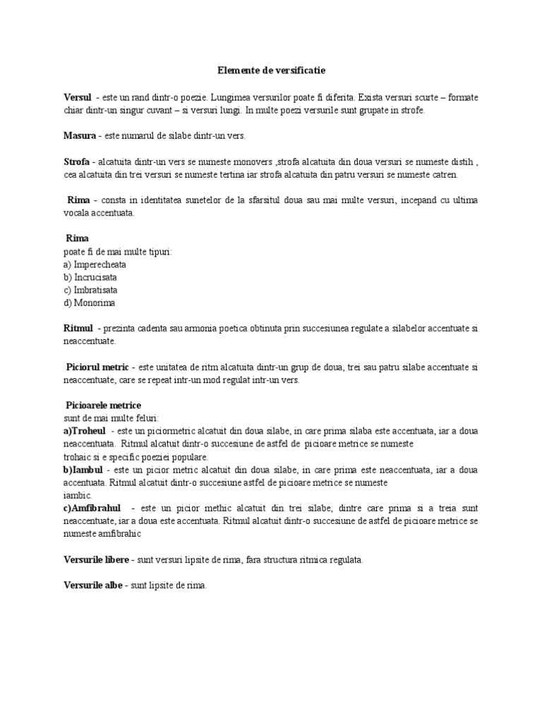Elemente de Versificatie | PDF