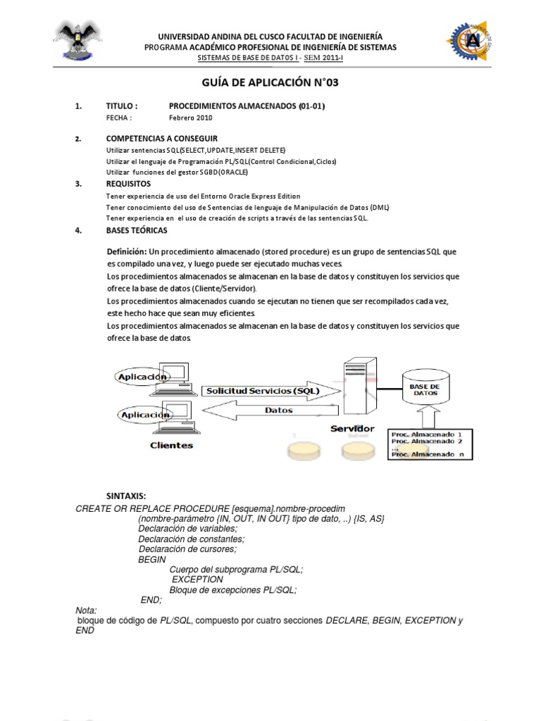 Guía de Aplicación Nro 03 Procedimientos Almacenados | PDF | Pl / Sql | SQL