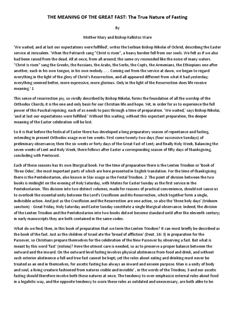 The Meaning of The Great Fast by Kallistos Ware | PDF | Fasting | Lent
