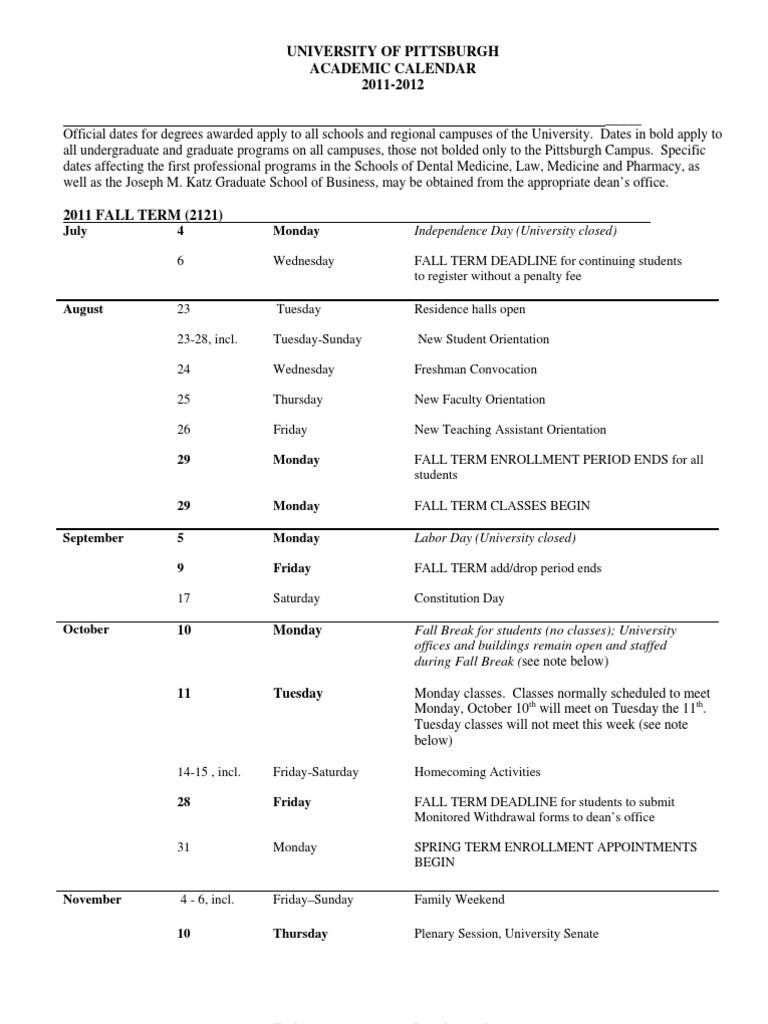 2011-2012 Academic Calendar | PDF | Academic Term | Graduate School