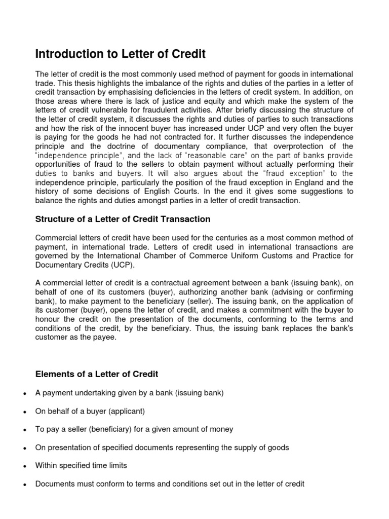 Introduction To Letter of Credit | PDF | Letter Of Credit | Credit ...