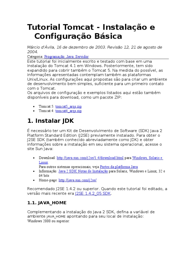 Tutorial Tomcat | PDF | Páginas do servidor Java | Microsoft Windows