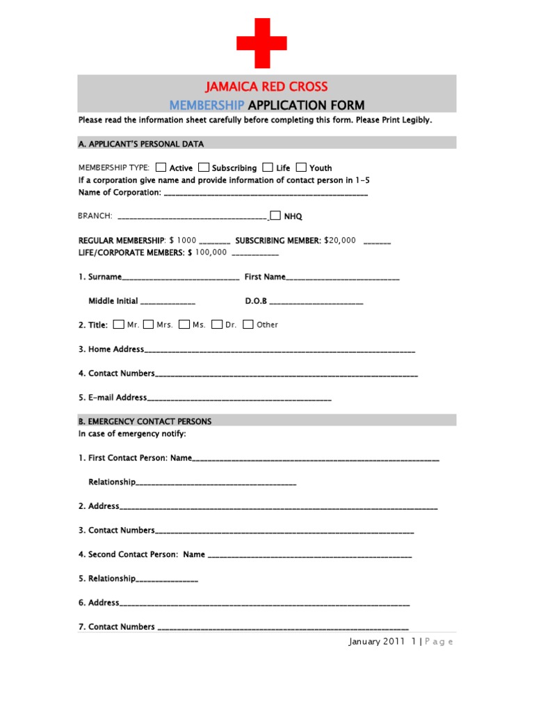 Jamaica Red Cross Membership Application Form | PDF | Accounting ...