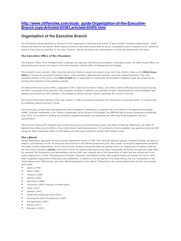 Organization of Executive Branch | PDF | Office Of Management And ...