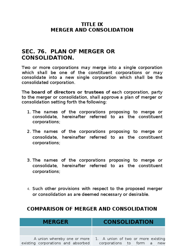 Merger and Consolidation | PDF | Corporations | Mergers And Acquisitions