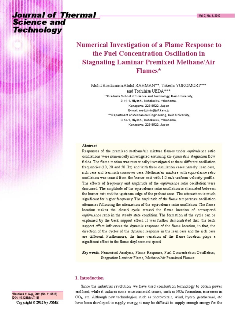 Journal of Thermal Science and Technology | PDF | Diffusion | Combustion