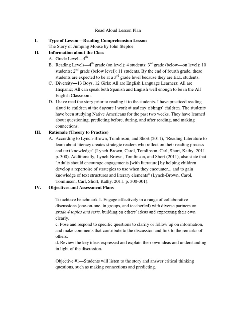 Read Aloud Lesson Plan - McCloud | PDF | Reading (Process) | Lesson Plan