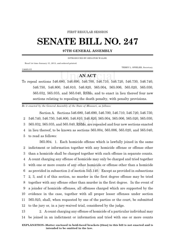 Senate Bill 247 | PDF | Murder | Life Imprisonment