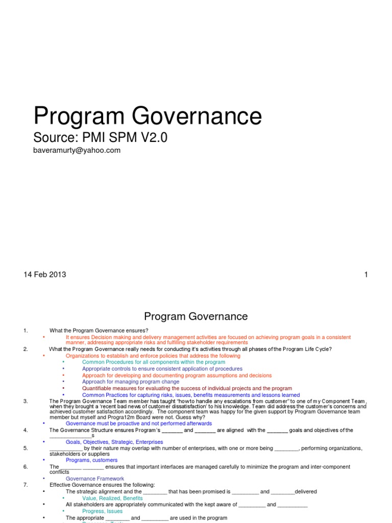Program Governance - Notes Q&A Approach | PDF | Governance | Audit