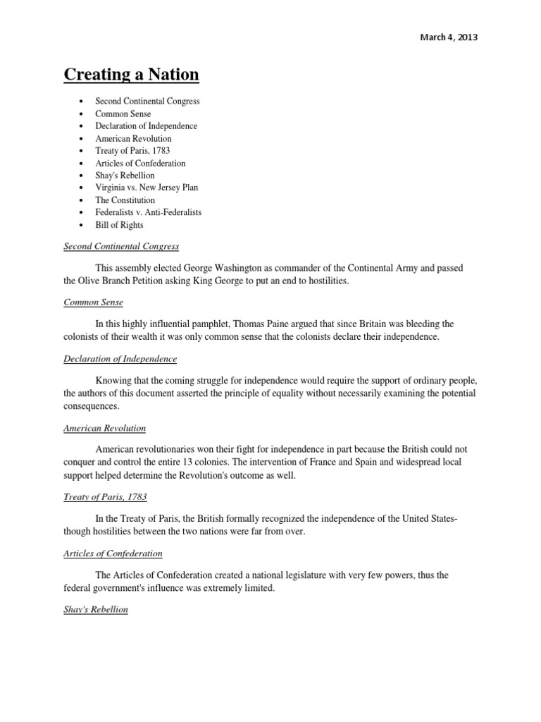 Creating A Nation | PDF | American Revolution | United States Constitution