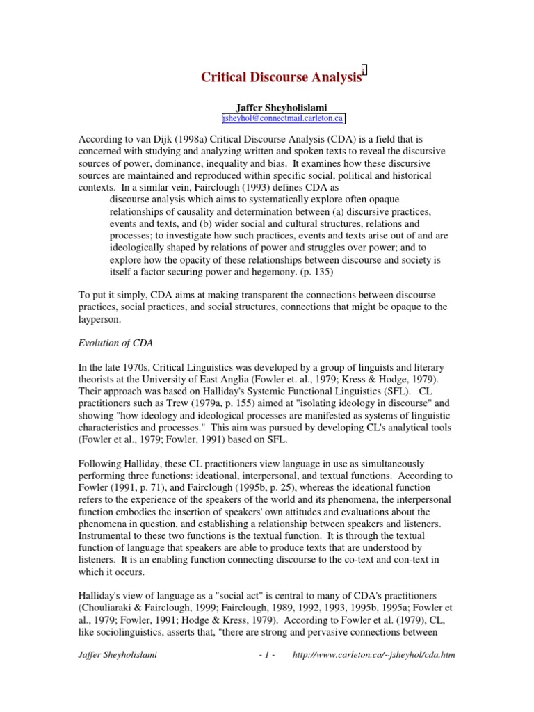 Critical Discourse Analysis: Jaffer Sheyholislami | PDF ...