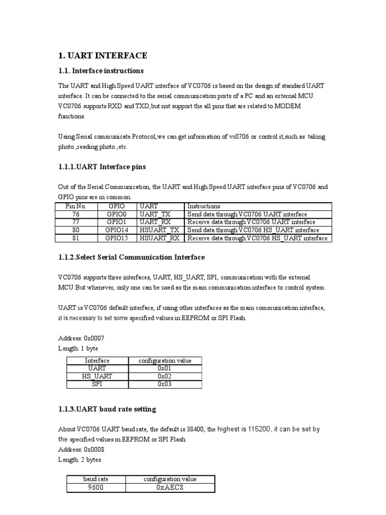 VC0706 UART Interface Guide | PDF | Flash Memory | Microcontroller
