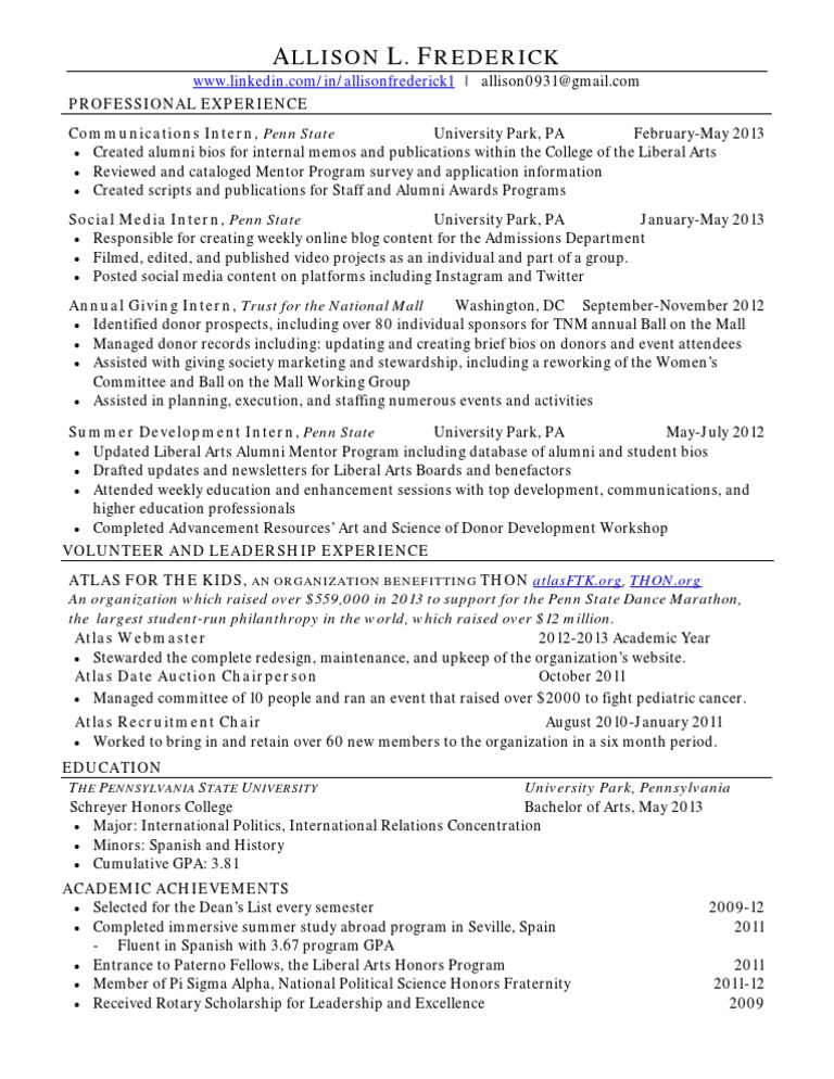 Allison's Resume | PDF | Pennsylvania State University | Academia