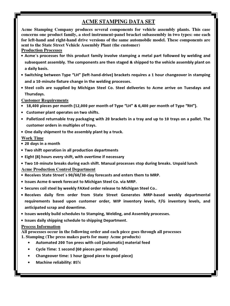 Acme Stamping Data Set | PDF | Inventory | Industries