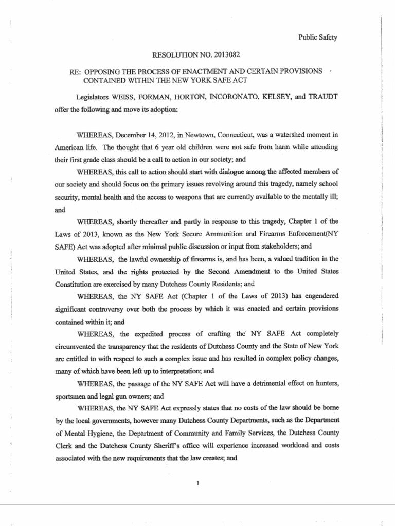 Dutchess Legislature Safe Act Resolution | PDF | Second Amendment To ...