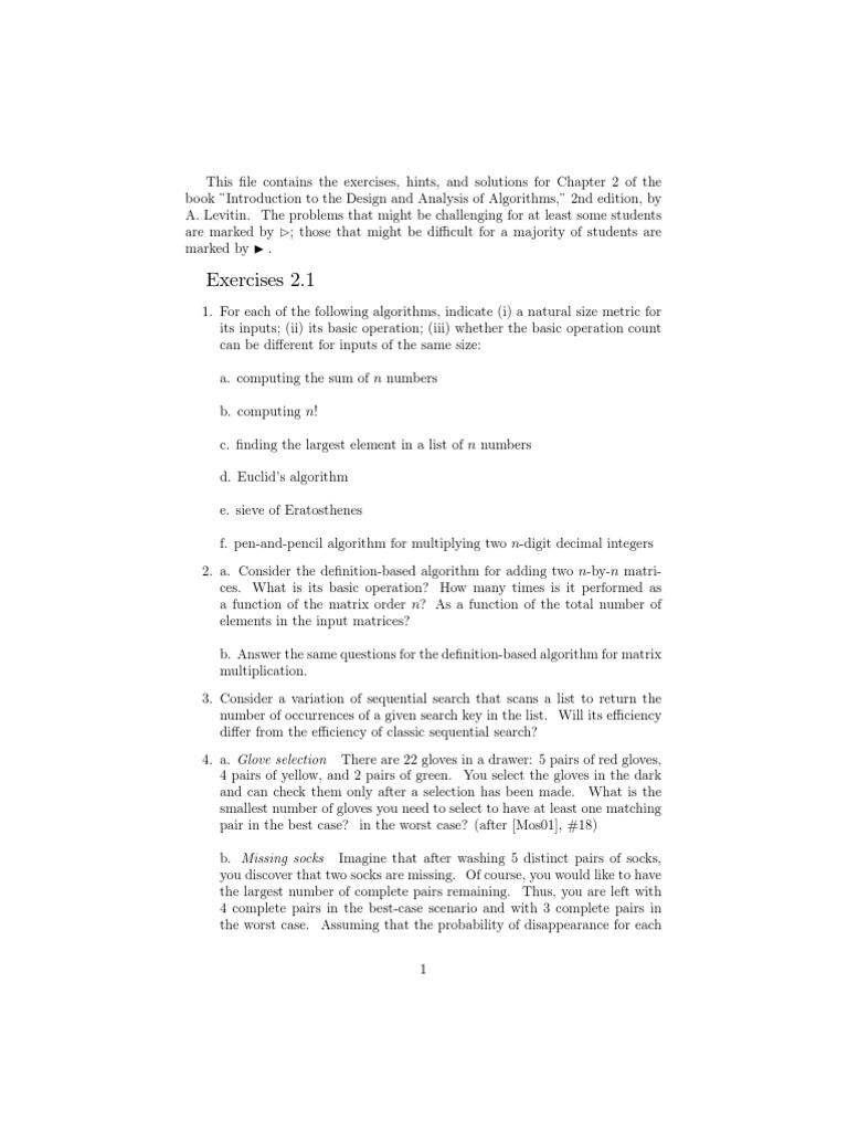 Ch2. Solution Manual - The Design and Analysis of Algorithm - Levitin | PDF