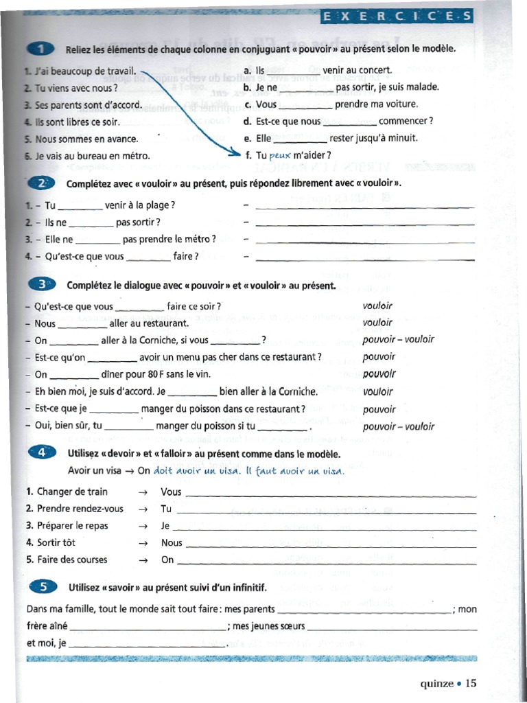 Exercices sur les verbes semi-auxiliaires | PDF