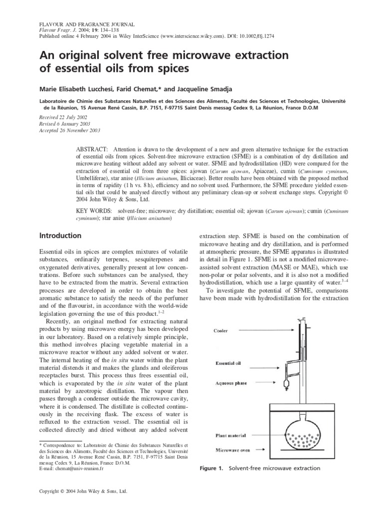 An Original Solvent Free Microwave Extraction of Essential Oils From ...