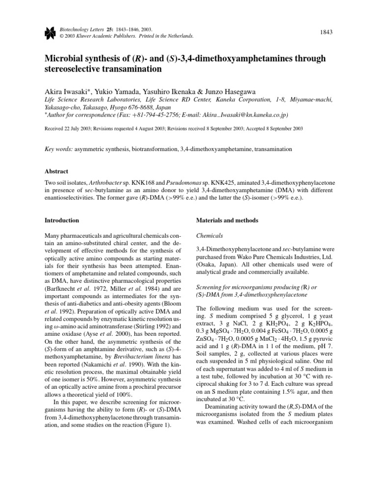 Microbial Synthesis of (R) - and (S) - 3,4 Dimethoxyamphetamines ...