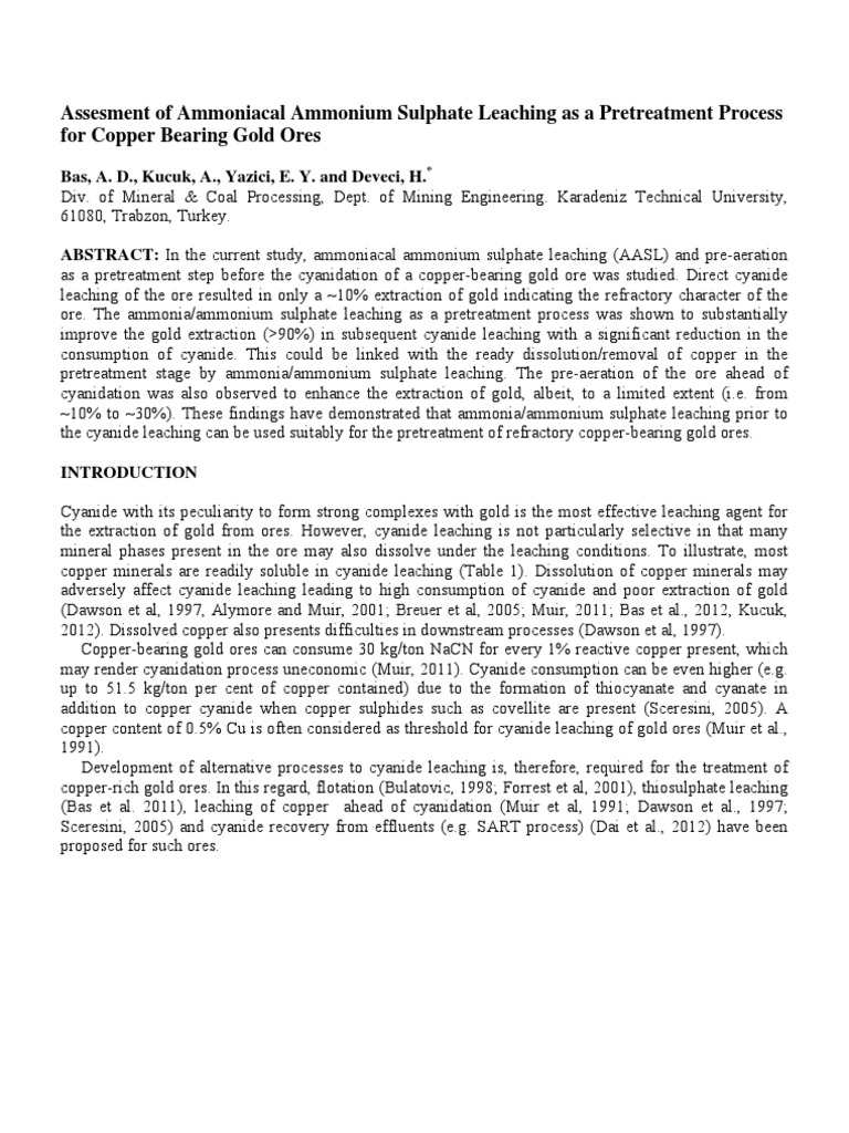 Ammoniacal Leaching for Gold Recovery | PDF | Cyanide | Ammonia