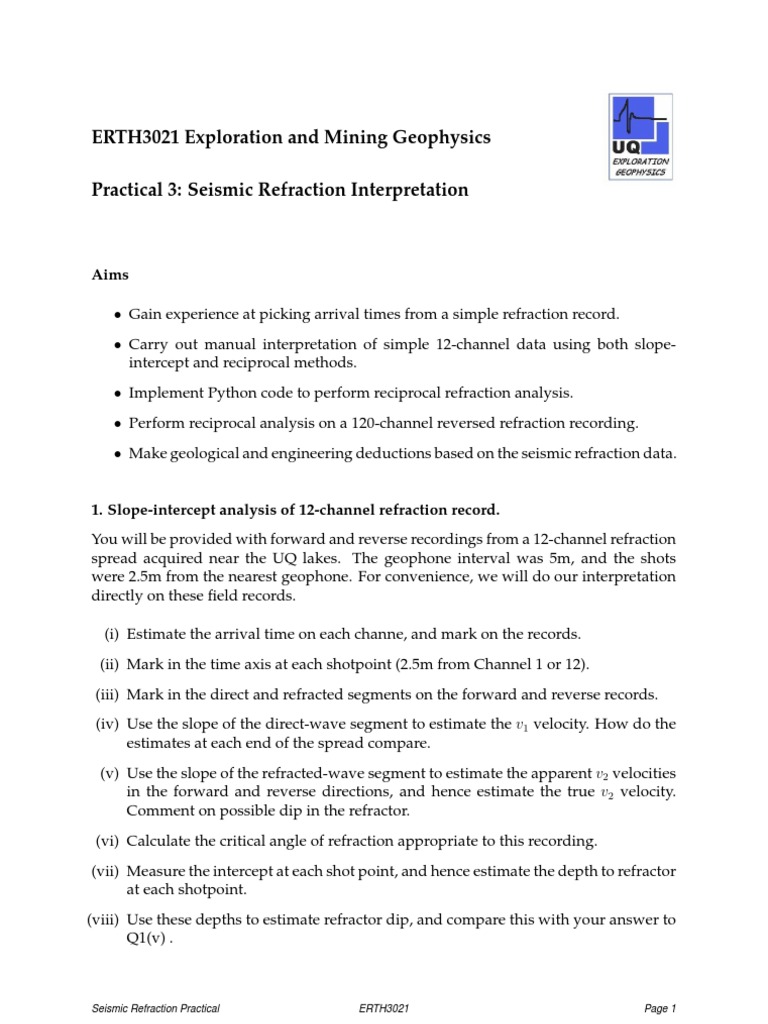 Erth3021 Seismic Refraction Prac | PDF | Data | Applied And Interdisciplinary Physics