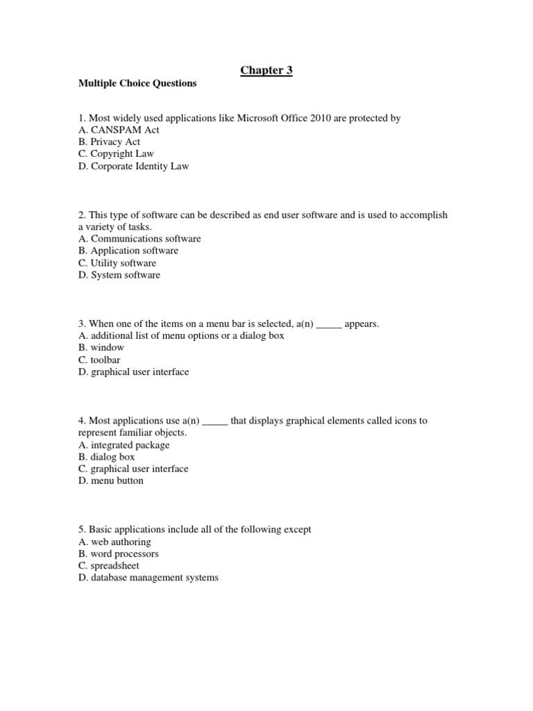 Multiple Choice Questions | PDF | Spreadsheet | Application Software