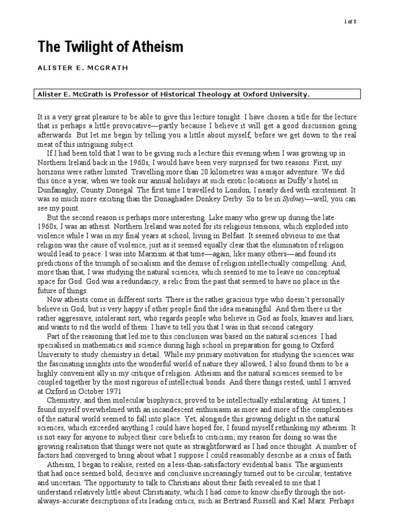 Apologetics - Article - The Twilight of Atheism. Smith Lecture 2006 ...