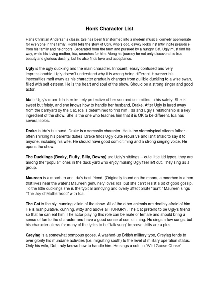 Honk Jr. Character List | PDF