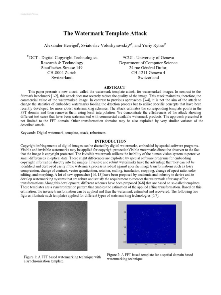 The Watermark Template Attack: Header For SPIE Use | PDF | Spie ...