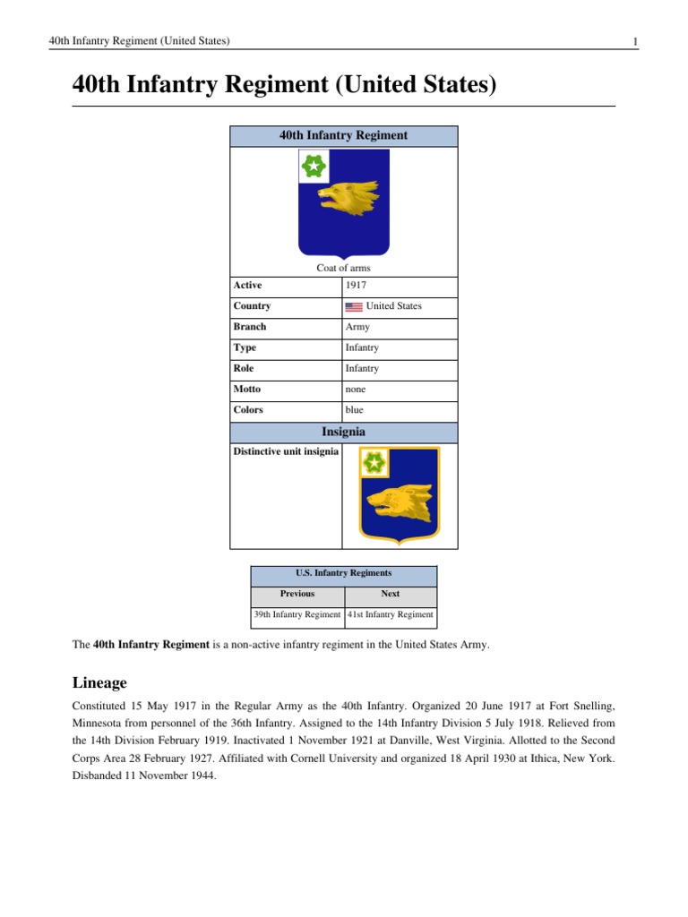 40th Infantry Regiment (United States) | Download Free PDF | Military ...