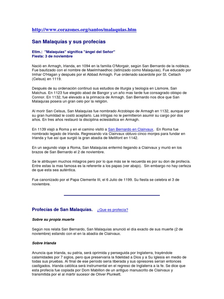 Lista de Los Papas San Malaquias | PDF | Clero Católico Romano | Papa