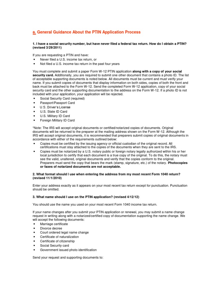 A. General Guidance About The PTIN Application Process | PDF ...